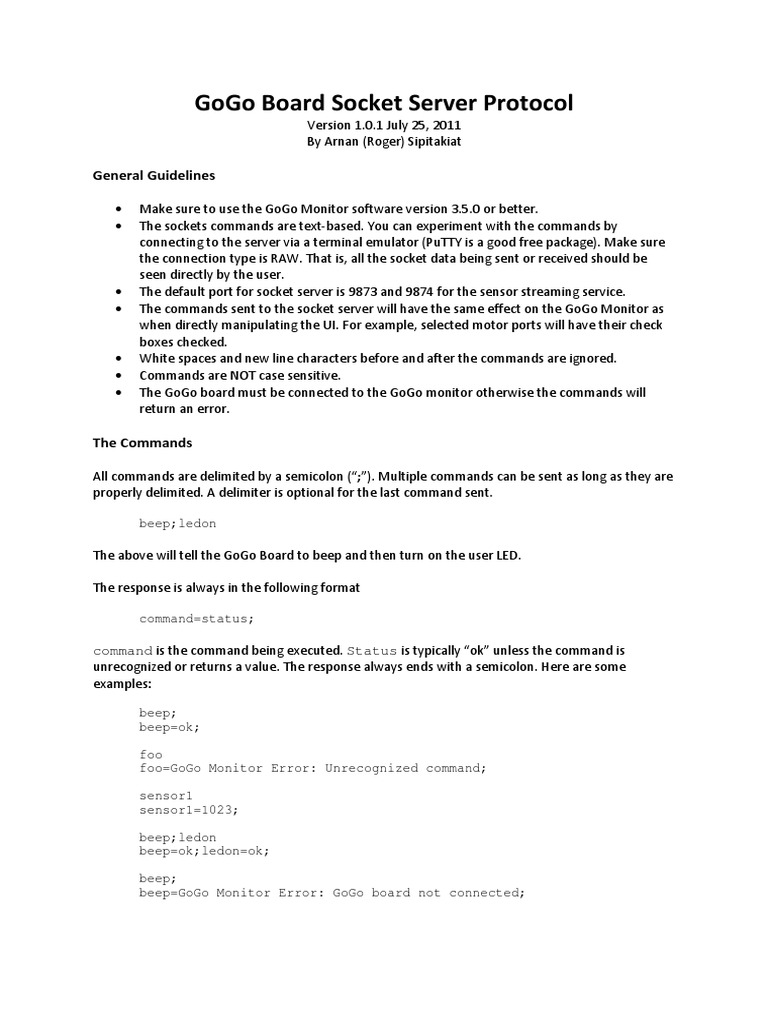 GoGo Board Socket Server Protocol | PDF | Computer Architecture ...