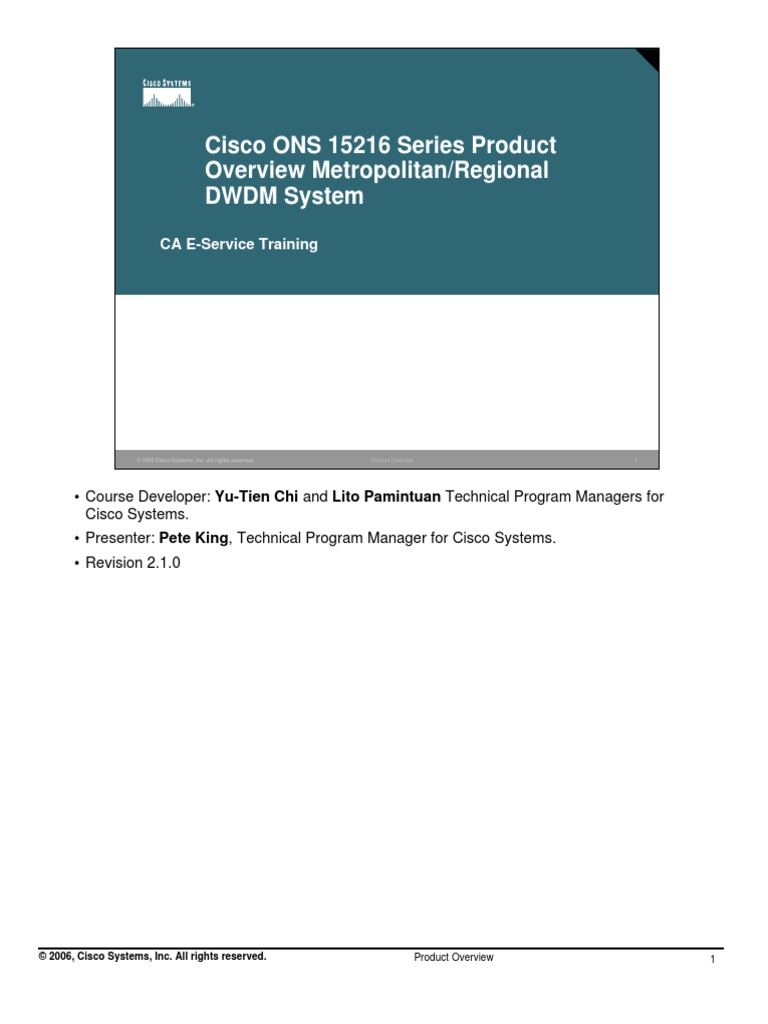 Cisco ONS 15216 Series | PDF | Wavelength Division Multiplexing ...