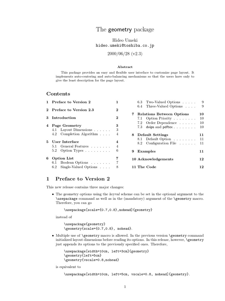 The Geometry Package: Hideo Umeki Hideo - Umeki@toshiba - Co.jp 2000/06 ...