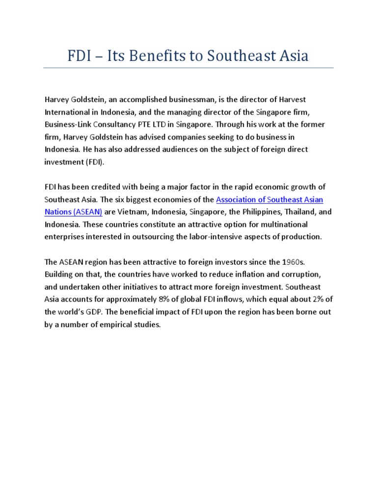 FDI - Its Benefits To Southeast Asia | PDF | Finance & Money Management ...