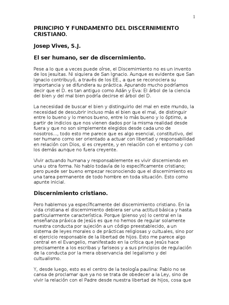 Josep Vives Principio y Fundamento Del Discernimiento Cristiano | PDF | Dios | Teología