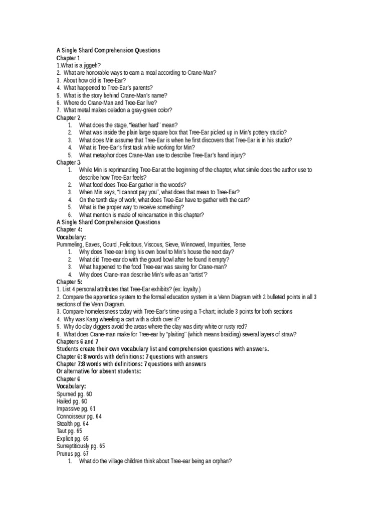 A Single Shard Comprehension Guide | PDF | Young Adult