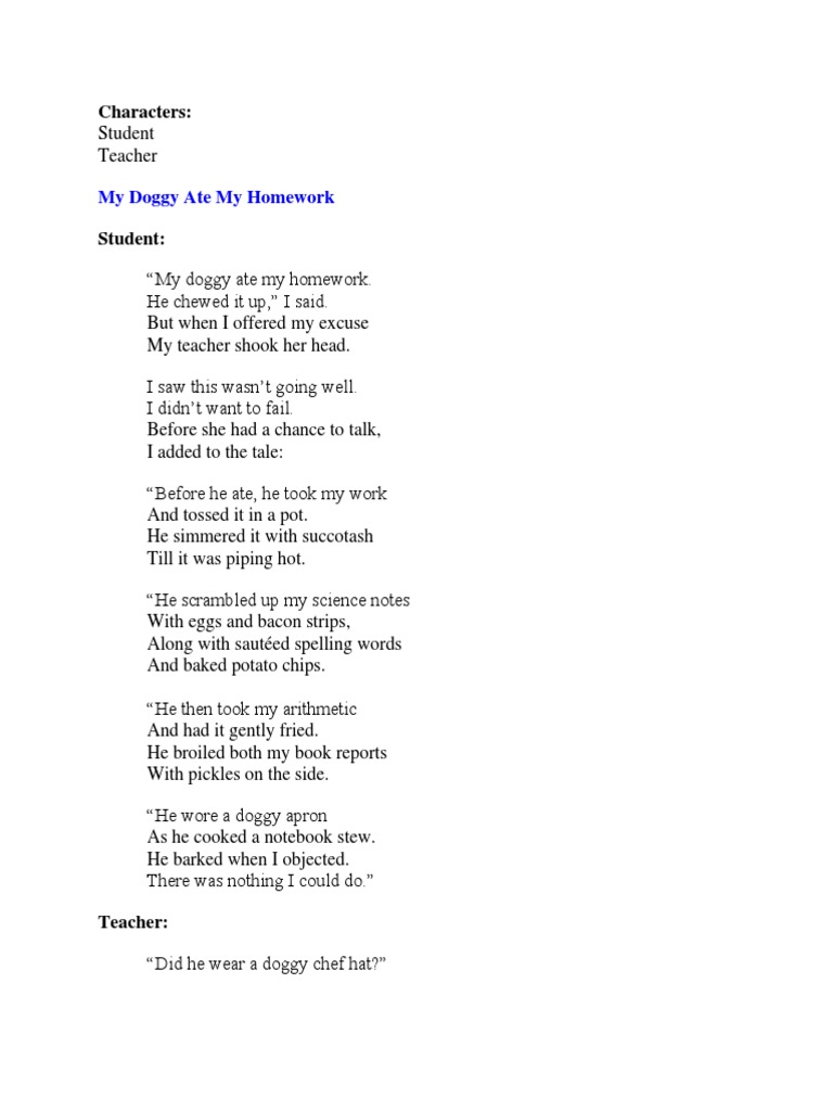 My Doggy Ate My Homework Poem | PDF