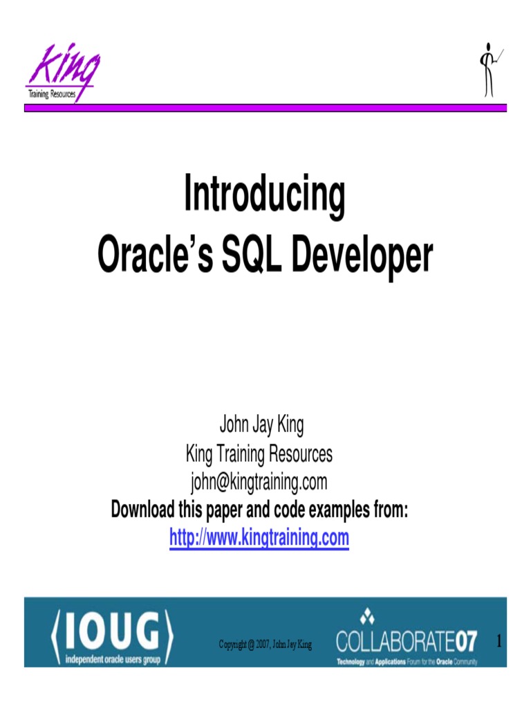 Introducing Oracle's SQL Developer: Download This Paper and Code Examples From | PDF | Oracle ...