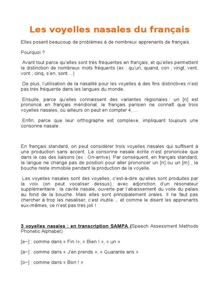 Maîtriser les Voyelles Nasales Françaises | PDF | Voyelle | Phonologie