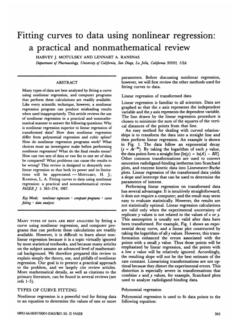 Fitting Curves To Data Using Nonlinear Regression: A Practical and Nonmathematical Review | PDF ...