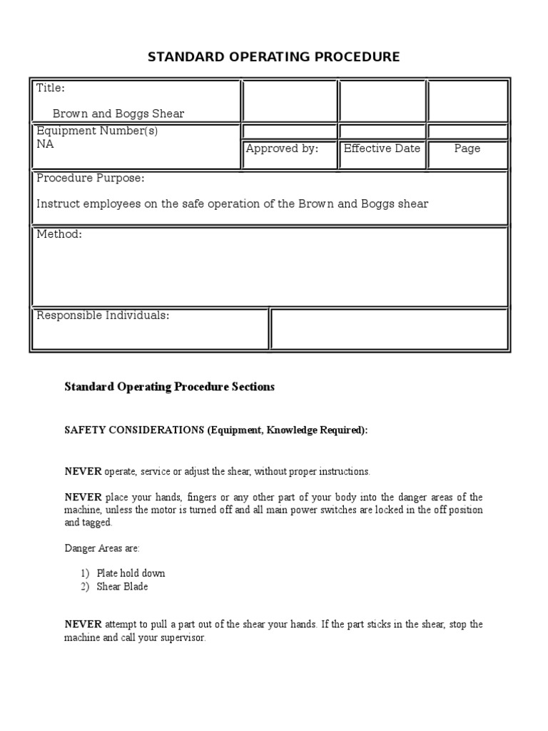 Brown and Boggs Shear Operation SOP | PDF