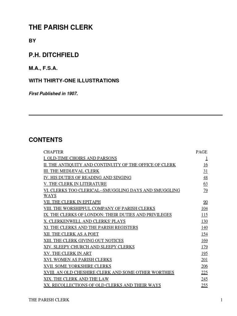 The Parish Clerk (1907) by Ditchfield, P. H. (Peter Hampson), 1854-1930 ...