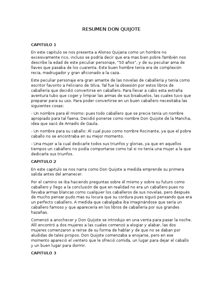 Resumen Capitulos Don Quijote