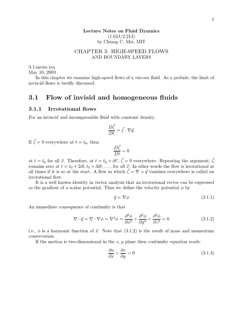 3.1 Flow of Invisid and Homogeneous Fluids: Chapter 3. High-Speed Flows | PDF | Fluid Dynamics ...