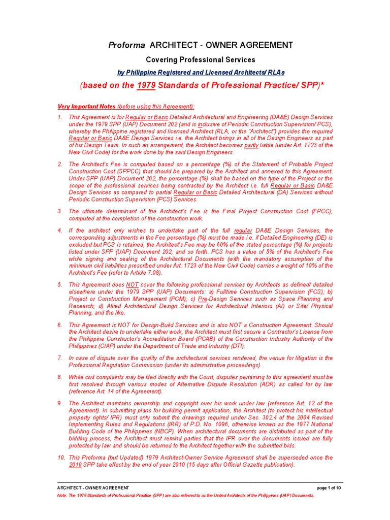 Owner-Architect Agreement SPP UAP Document | PDF | Architect | Specification (Technical Standard)