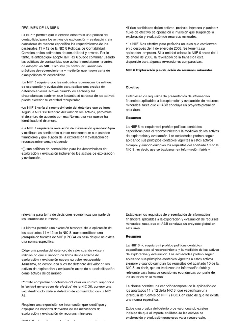 Resumen de La Niif 6 | PDF | normas internacionales de INFORMACION ...