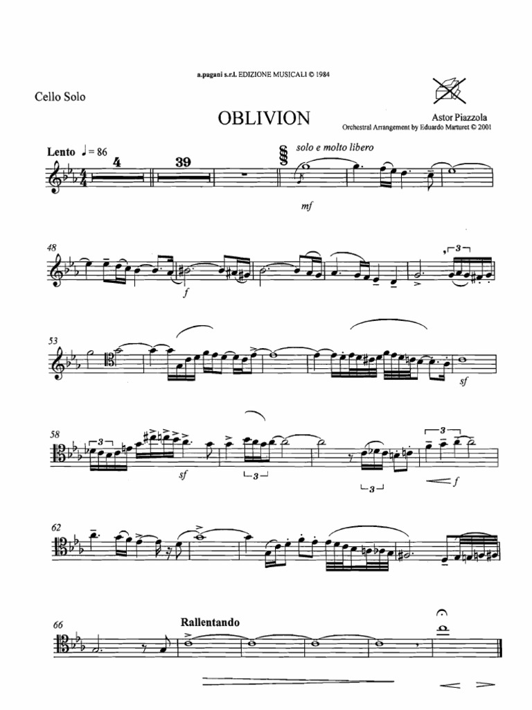 Oblivion Cello Solo | PDF