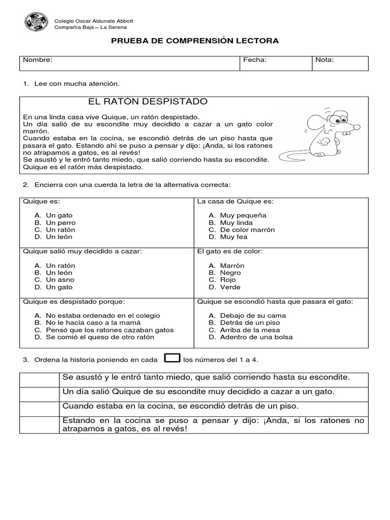 Prueba Comprensión El Ratón | PDF