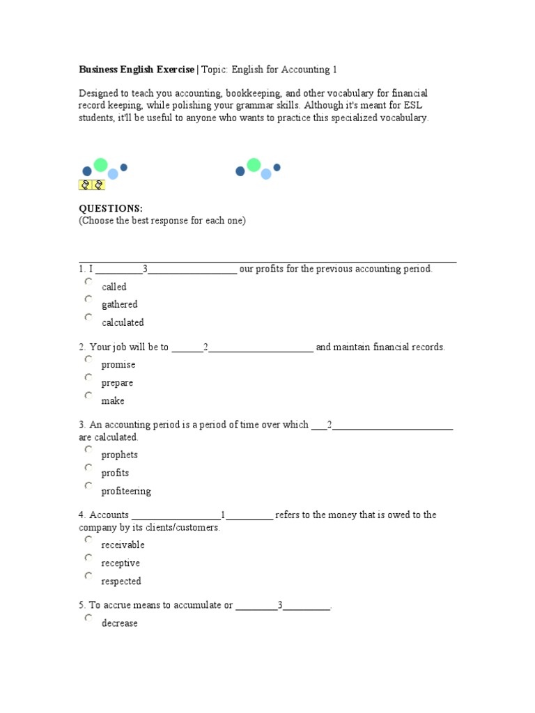 Business English Exercise - Topic: English For Accounting 1 Designed ...