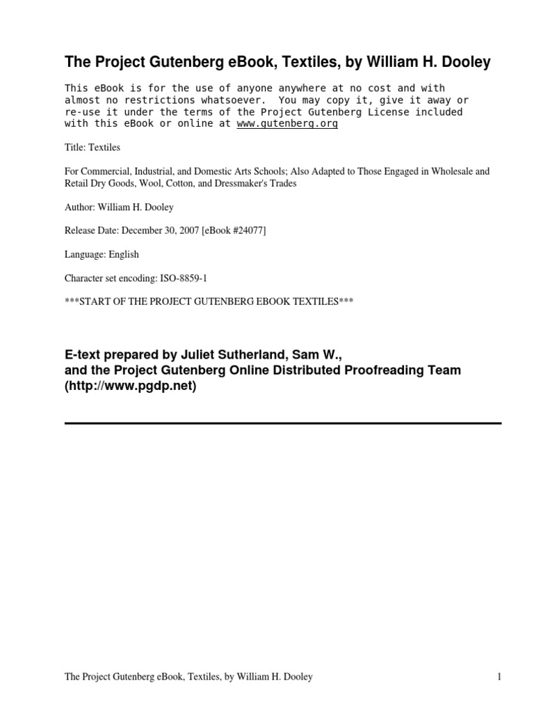 The Project Gutenberg Ebook, Textiles, By William H. Dooley | Wool ...