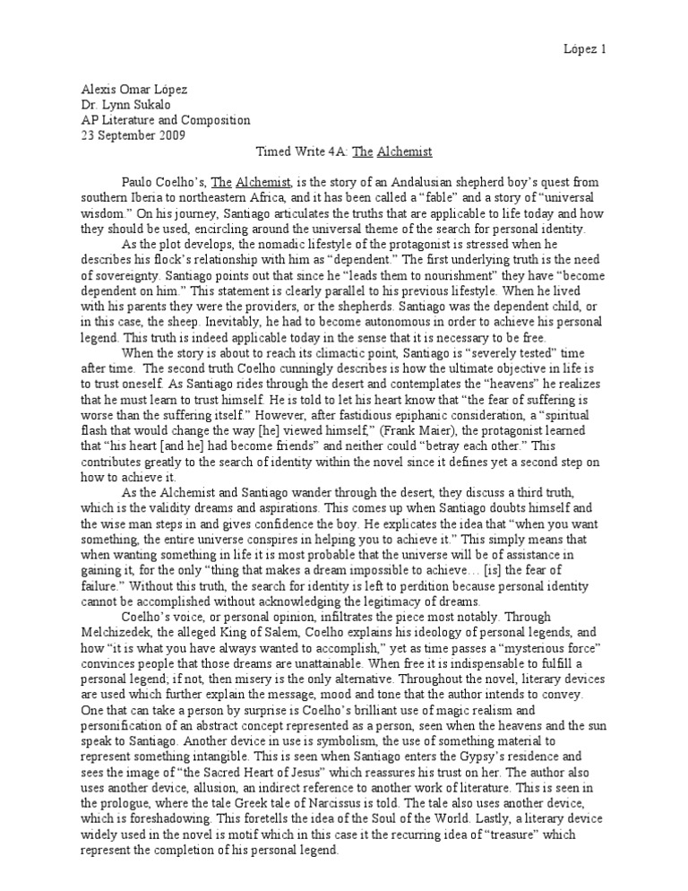 AP Literature - The Alchemist - Alexis Omar López | PDF