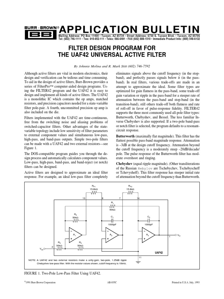 Application Bulletin: Filter Design Program For The Uaf42 Universal ...