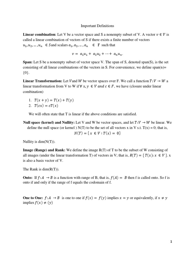 Important Definitions of Linear Algebra | PDF | Eigenvalues And ...