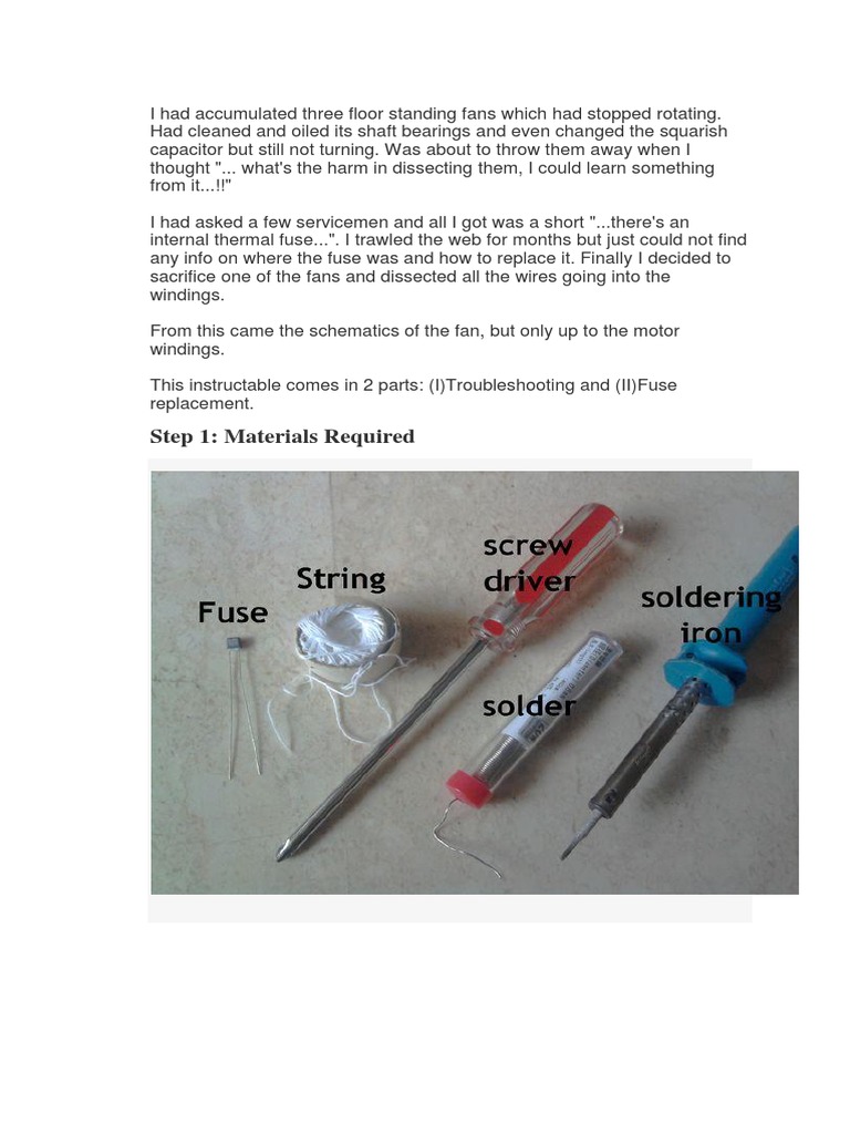 Electric Fan Repair | PDF | Fuse (Electrical) | Capacitor