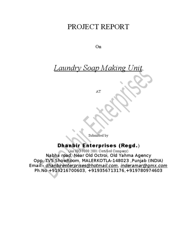 Laundry Soap Manufacturing Project Report | PDF | Soap | Profit (Economics)