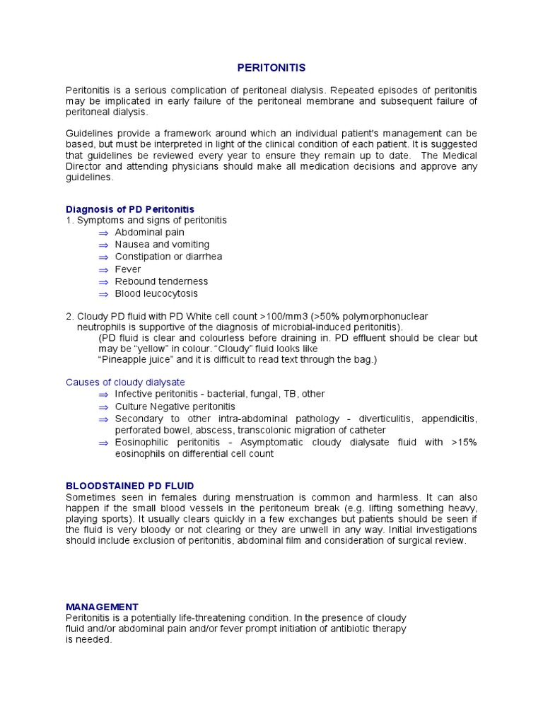 Peritonitis: Diagnosis of PD Peritonitis | PDF | Self-Improvement