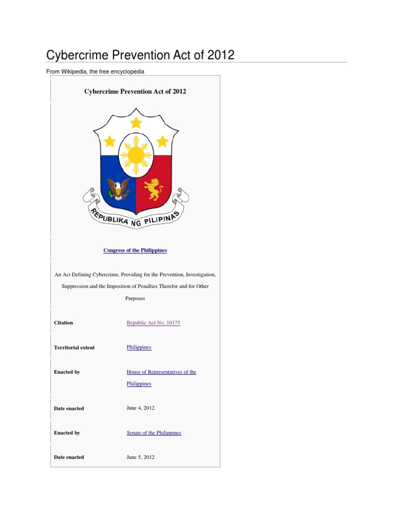 Cybercrime Prevention Act of 2012 | PDF | Social Institutions | Social ...