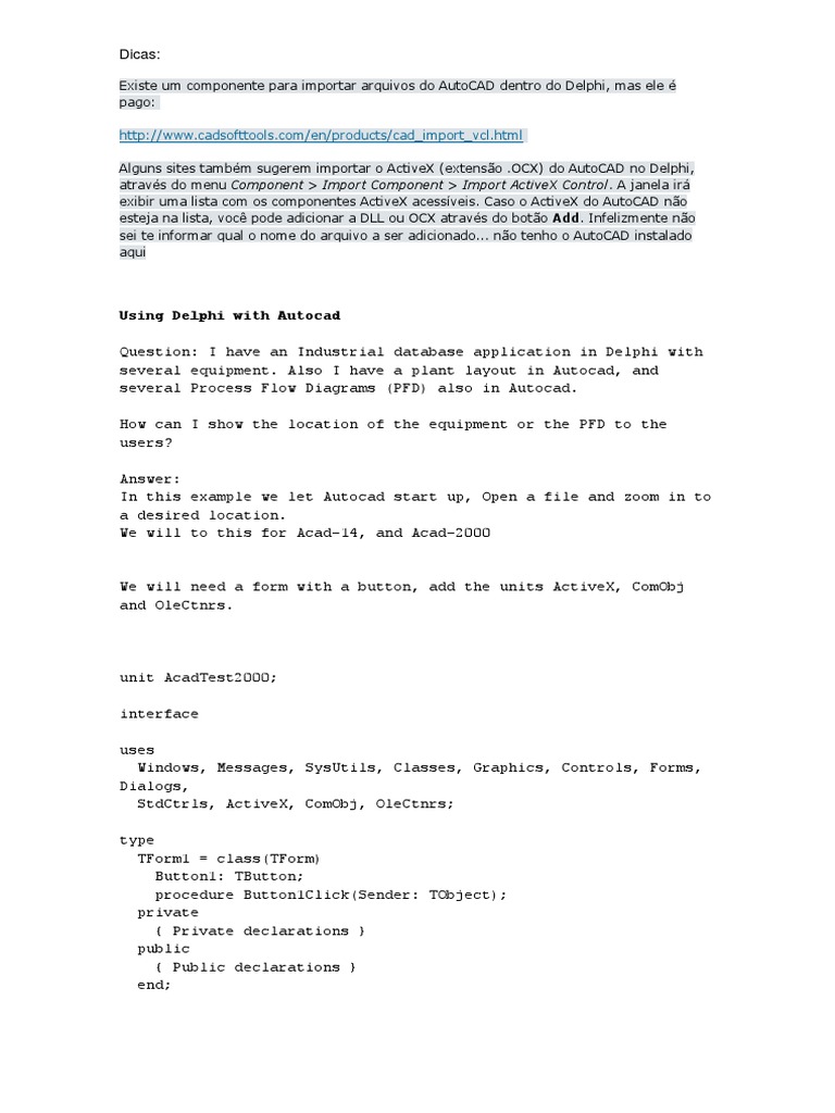 Using Delphi With Autocad Pdf Component Object Model Computer
