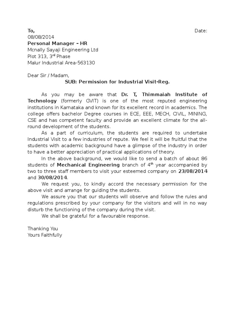 Industrial Visit Request | PDF