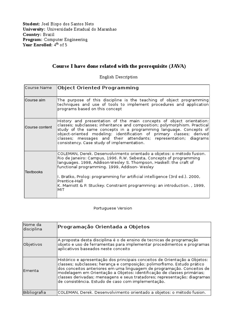 Object-Oriented Programming Course Details | PDF | Computers