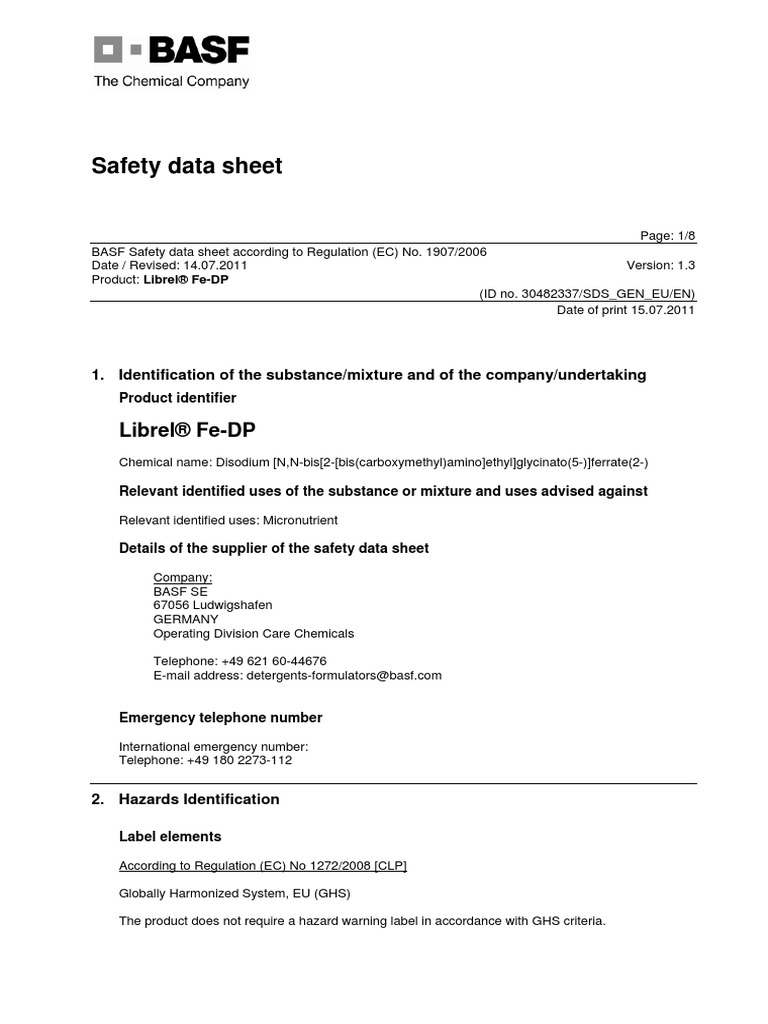 Msds - Librel Fe-Dp | PDF | Toxicity | Physical Sciences
