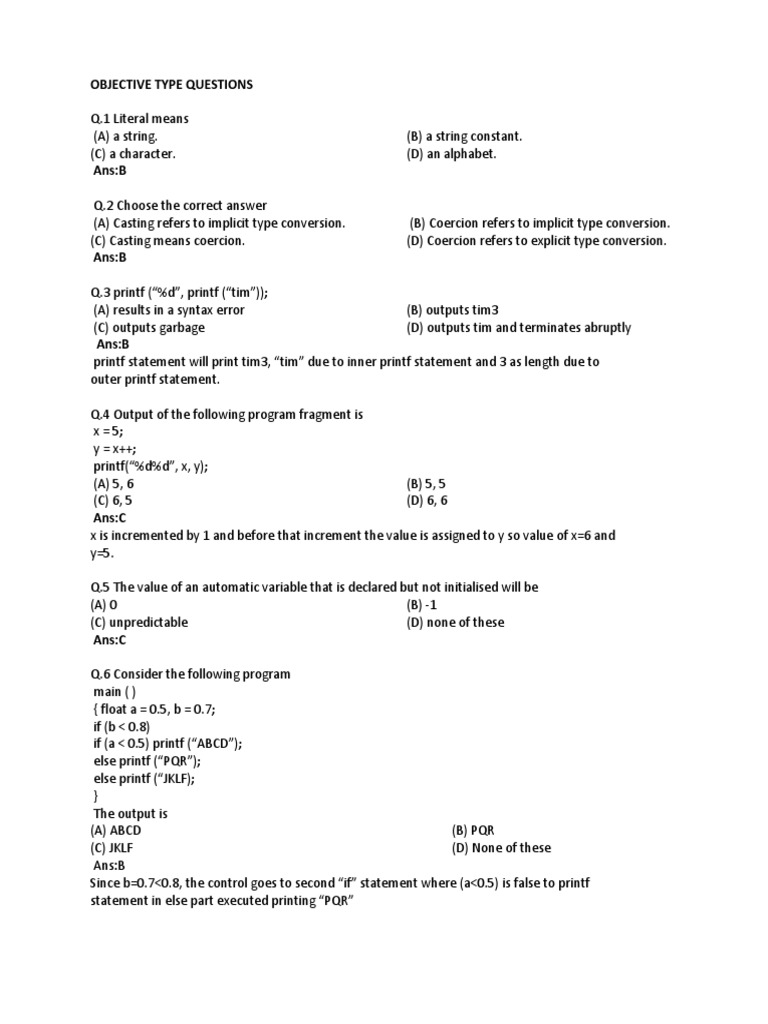 C Questions Pdf C Programming Language Control Flow