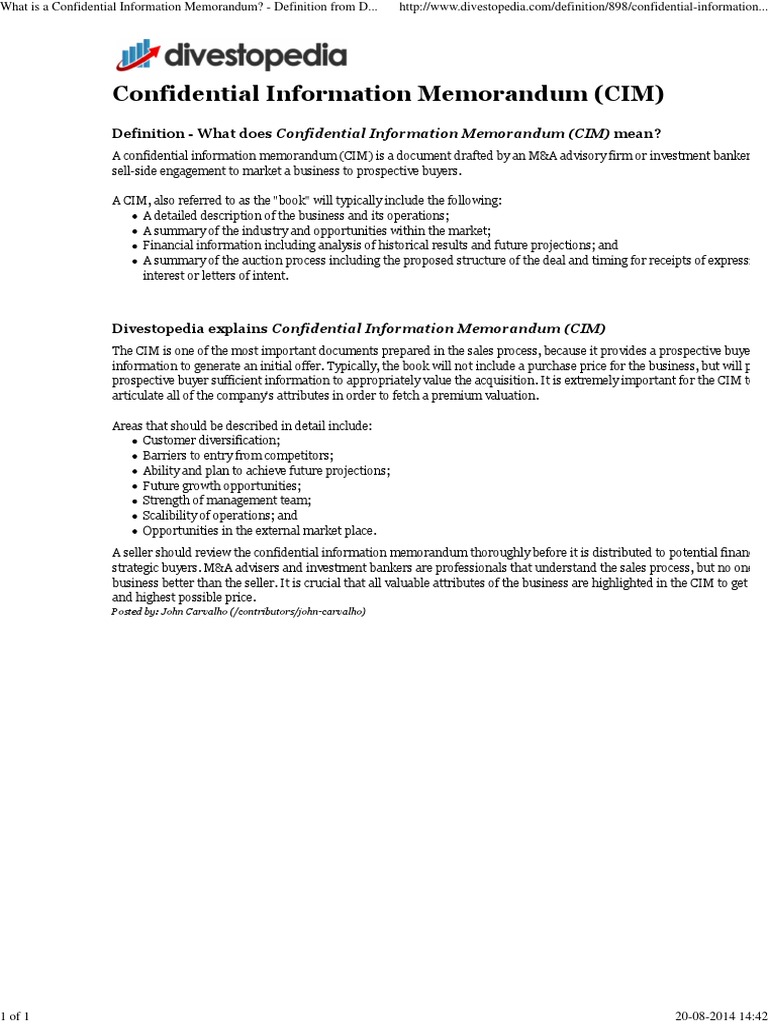 Understanding Confidential Information Memorandum | PDF | Business