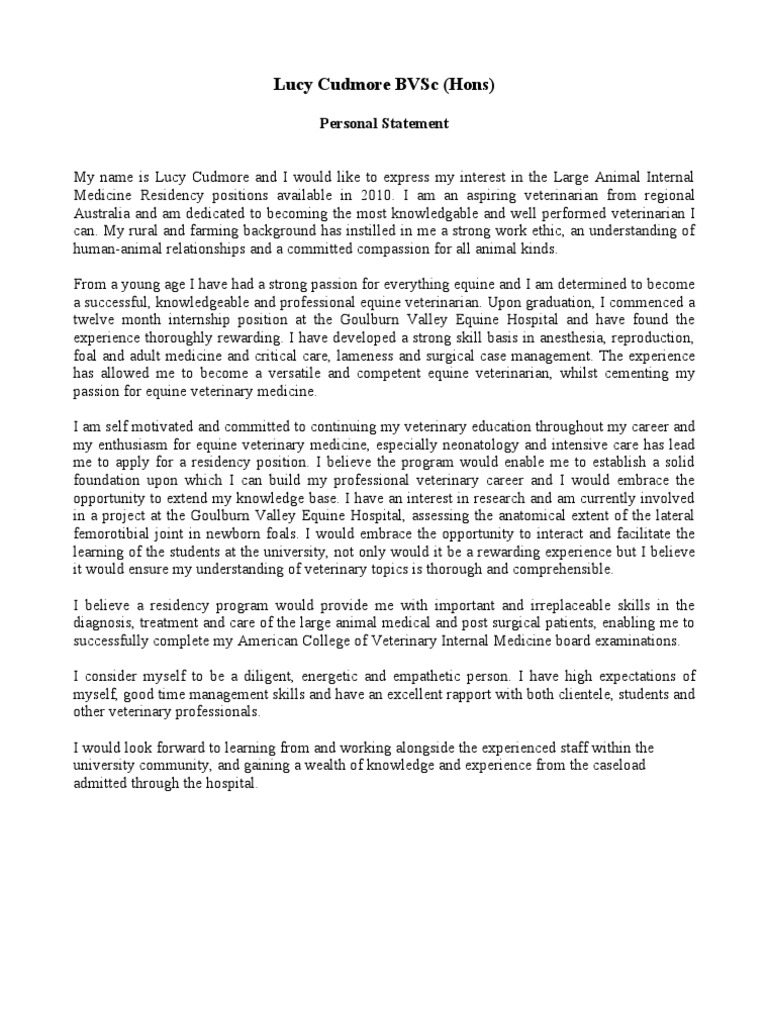 Lucy Cudmore Personal Statement | Veterinary Physician | Veterinary ...