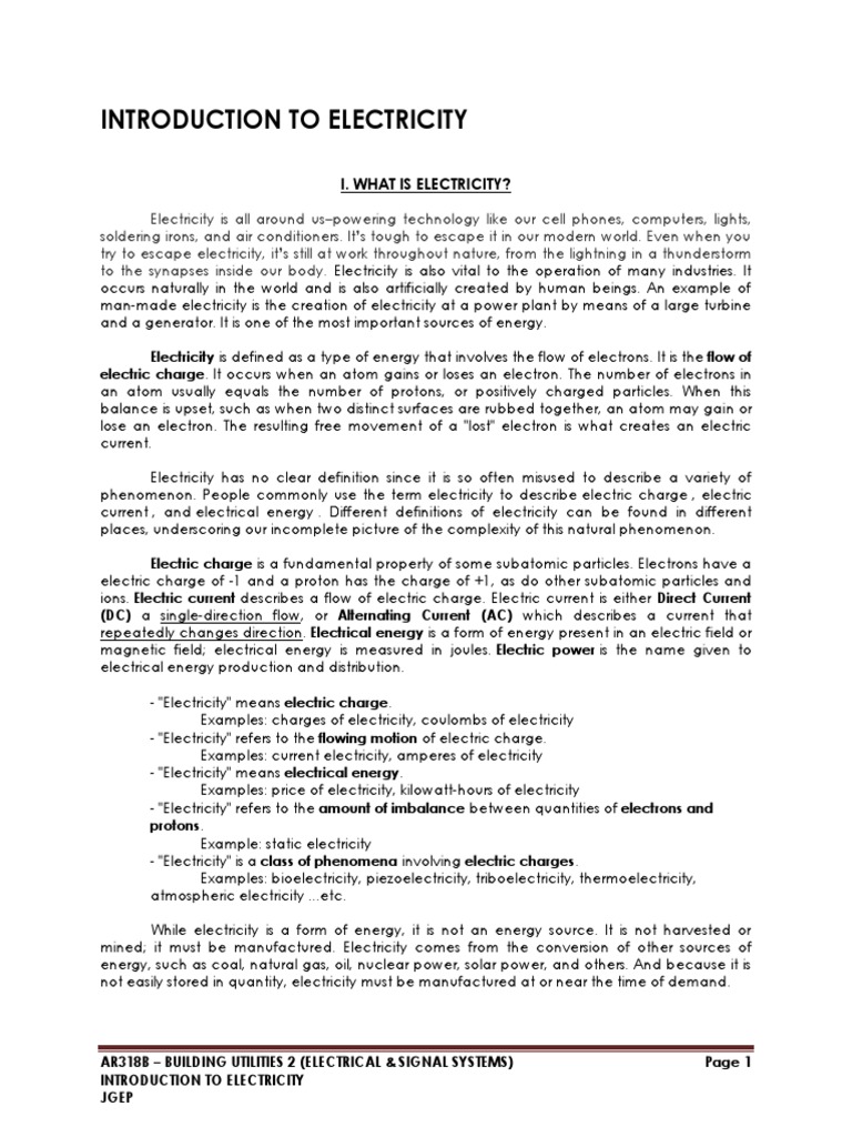 Introduction To Electricity | PDF