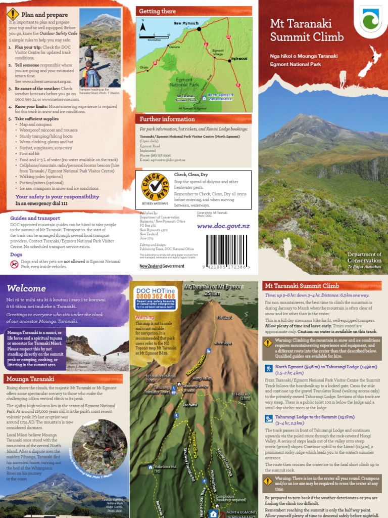 MT Taranaki Summit Route Factsheet | PDF | Volcanic Eruption | Nature