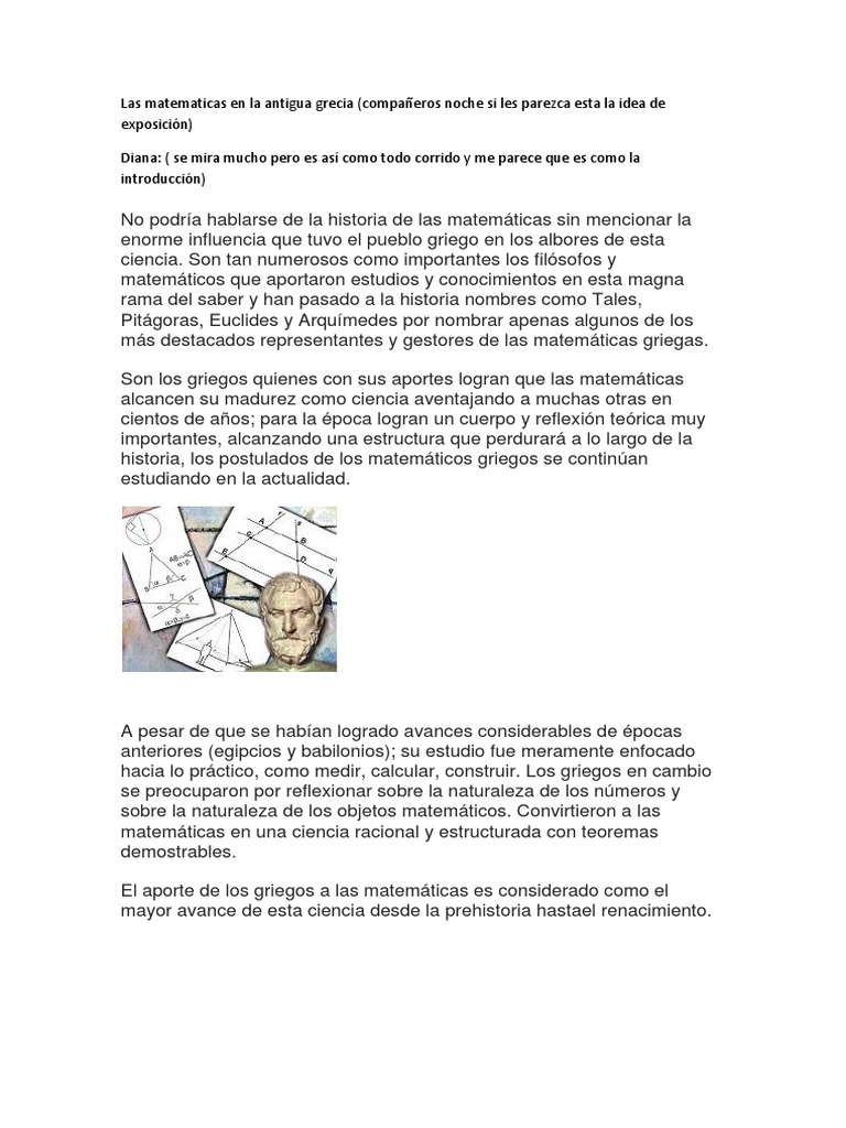Las Matematicas en La Antigua Grecia | PDF | Antigua Grecia | Enseñanza ...