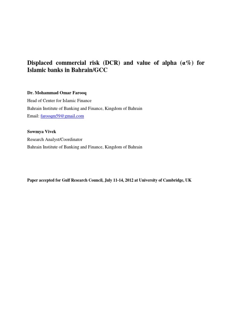 Displaced Commercial Risk | PDF | Islamic Banking And Finance | Capital ...