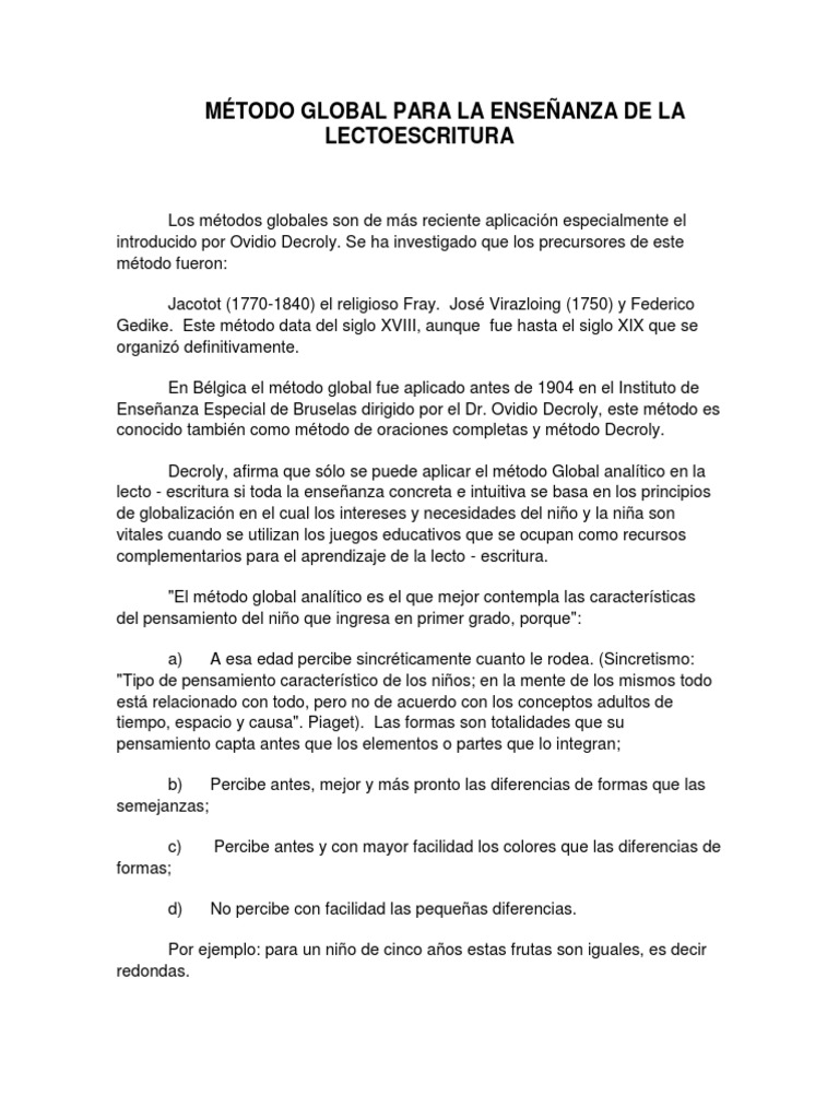 Método Global de Lectoescritura | PDF | Lectura (proceso) | Palabra