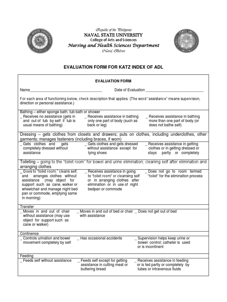 Katz Index Template | PDF | Urinary Incontinence | Medicine