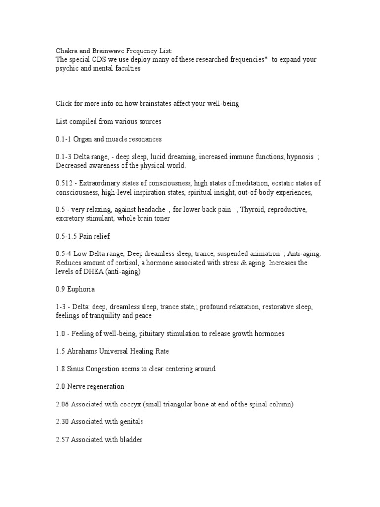 Chakra and Brainwave Frequency List | PDF | Trance | Sleep