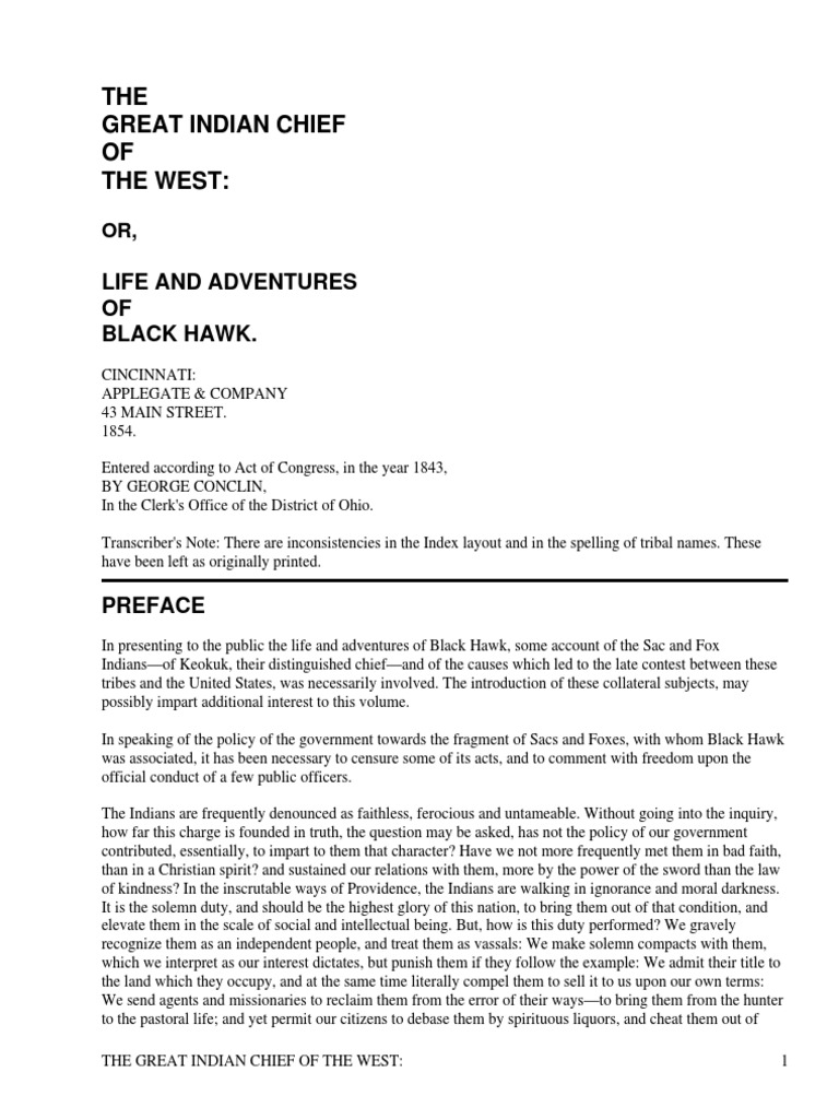 Great Indian Chief of The WestOr, Life and Adventures of Black Hawk by ...