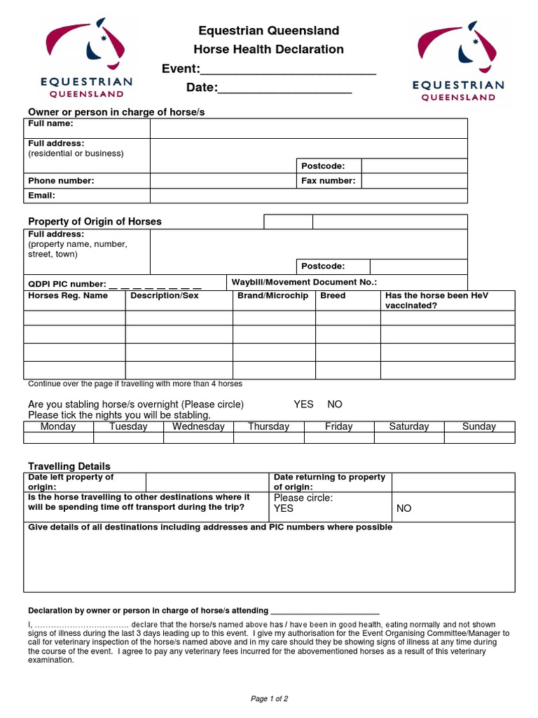 Biosecurity Horse Health Declaration | PDF | Horses | Business