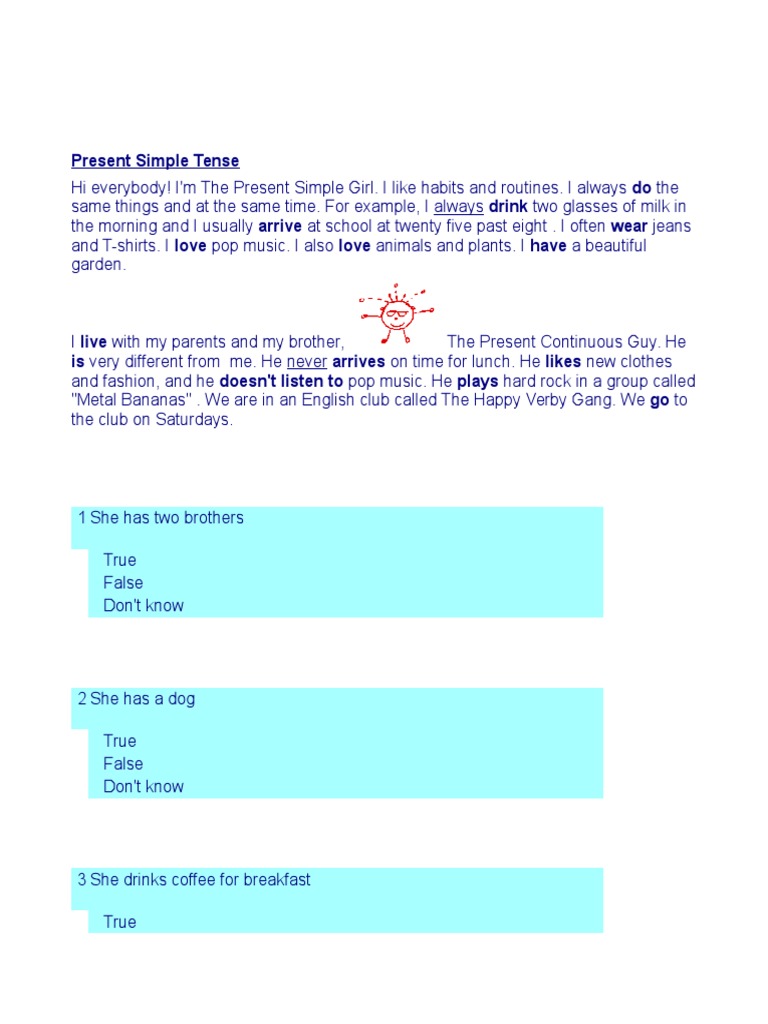 Present Simple Exercises | PDF | Rules | Linguistics