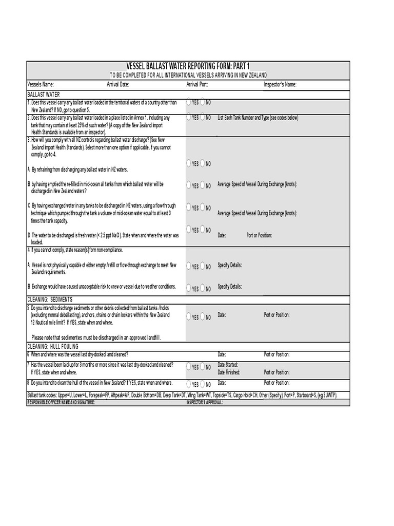 Ballast Water Reporting Form NZ | PDF | Industries | Shipping