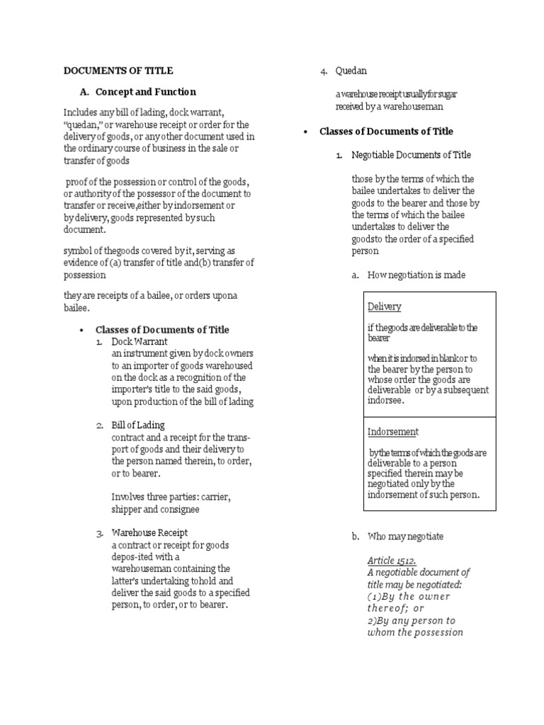 Documents of Title | PDF | Bill Of Lading | Social Institutions