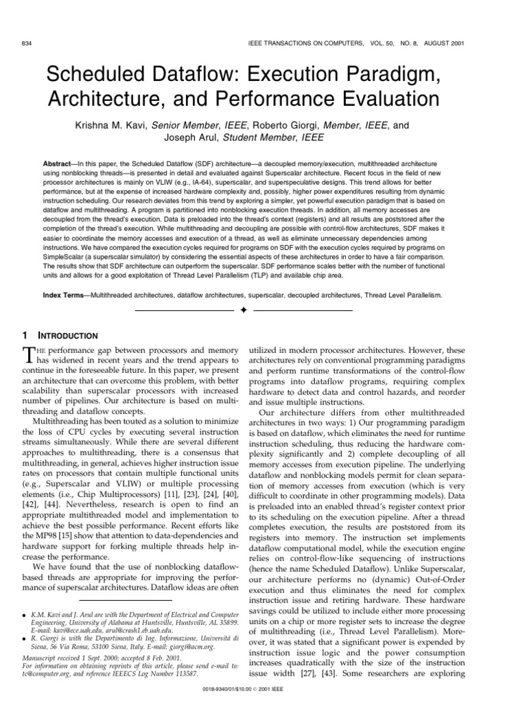 Scheduled Dataflow: Execution Paradigm, Architecture, and Performance Evaluation | PDF ...