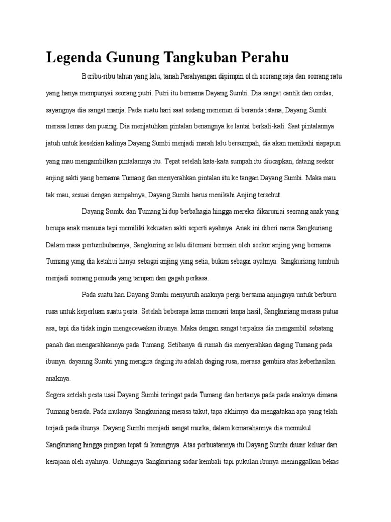 (Dongeng) Legenda Gunung Tangkuban Perahu | PDF