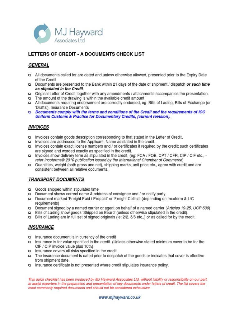 LC Docs Checklist | PDF | Letter Of Credit | Financial Services
