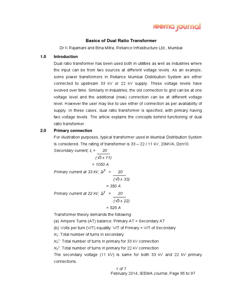 Understanding Dual Ratio Transformers | PDF | Transformer | Volt